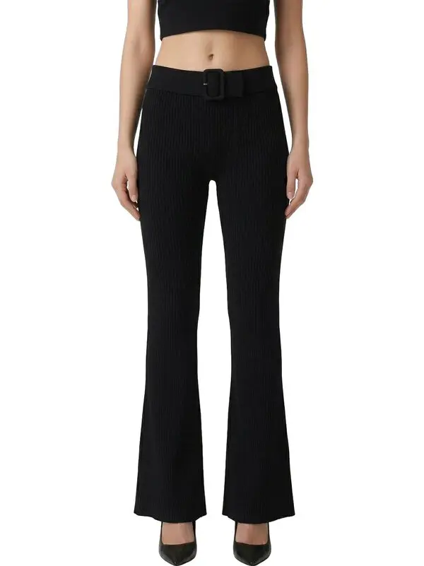 COURREGES Ribbed Viscose Knit Flared Trousers With Belt - Black