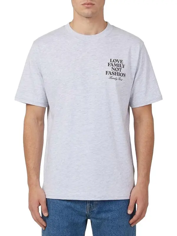FAMILY FIRST Cotton Crew Neck T-shirt With Slogan - Grey