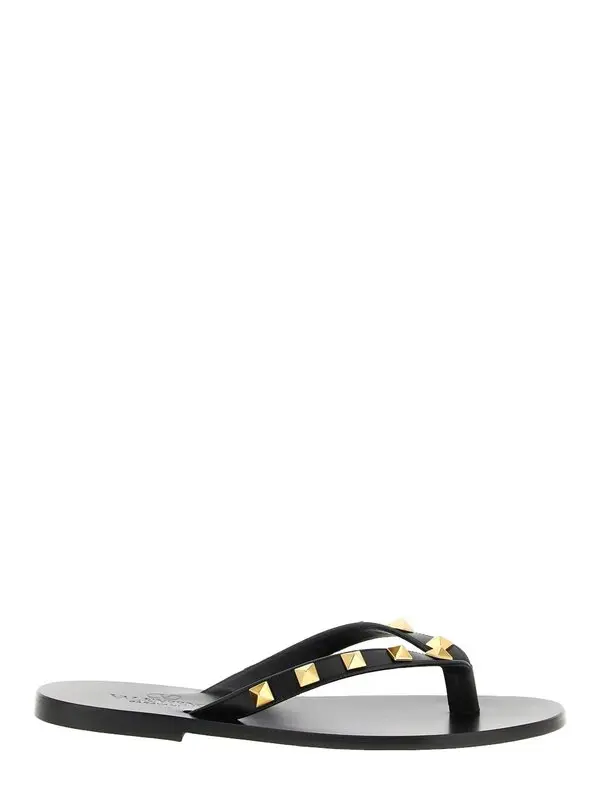 Valentino Garavani Rockstud Leather Thong Sandals - Black