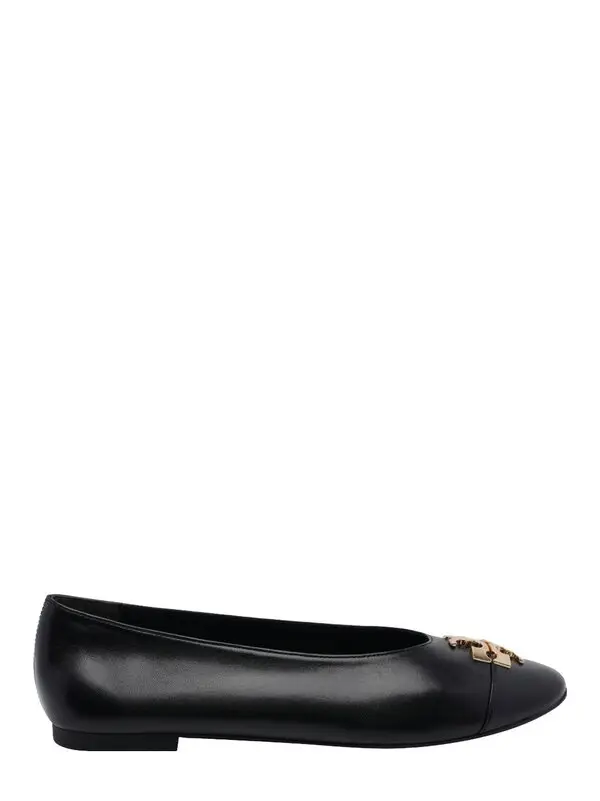 Tory Burch Charlie Ballet Flats In Smooth Leather With Double T Logo - Black
