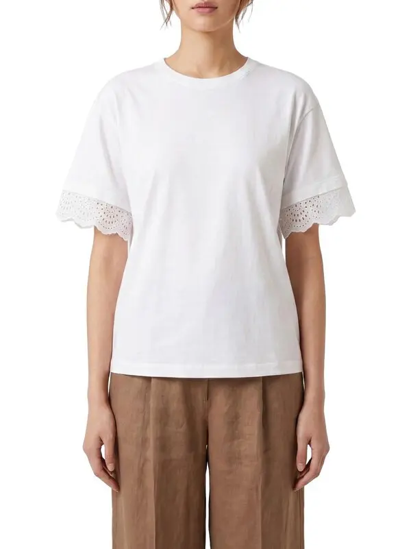 Alberta Ferretti Short-sleeved Cotton T-shirt With Embroidered Back Logo - White