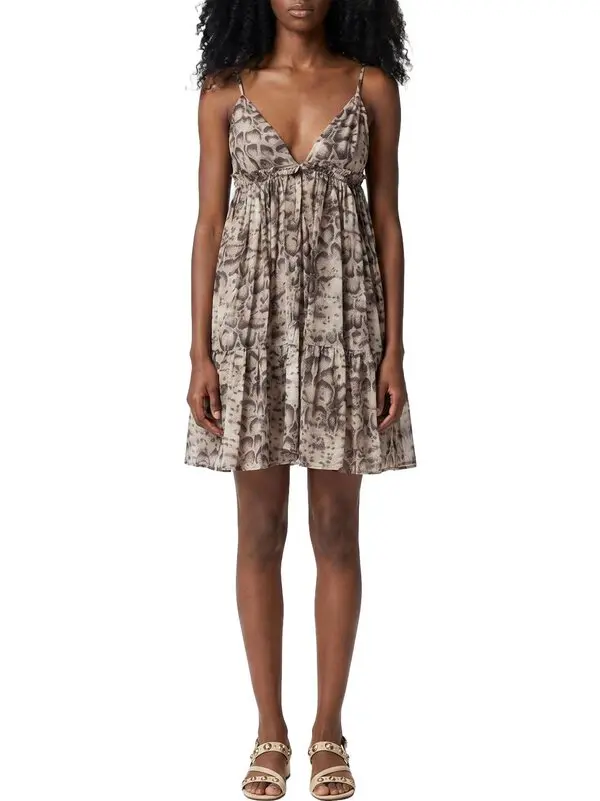 Pinko Snake Print V-neck Mini Dress - Beige