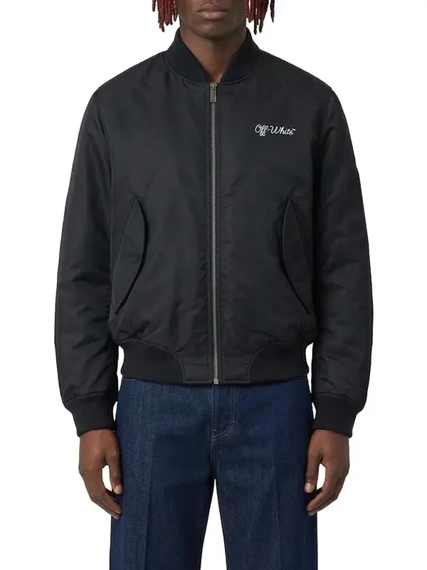 Off-White Nylon Bomber Jacket With Embroidered Logo - Black