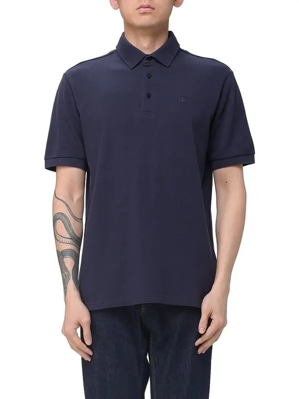 Etro Cotton Polo Shirt With Pegaso Logo - Blue