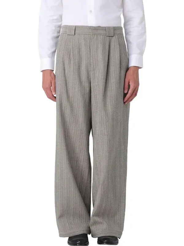 Emporio Armani Wide-leg Virgin Wool And Cotton Blend Trousers - Beige
