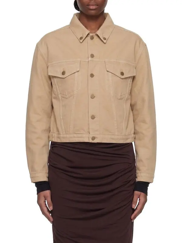 ENTIRE STUDIOS Cotton Denim Cropped Jacket - Beige