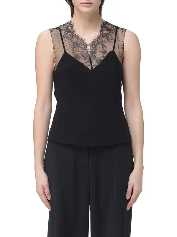 Patrizia Pepe Sleeveless Lace V-neck Top - Black