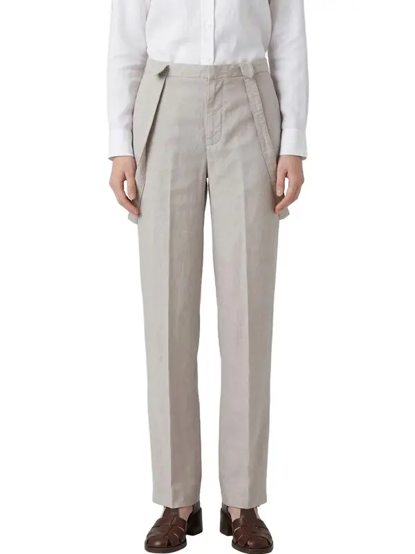 DONDUP Slim Fit Linen Blend Trousers With Braces - Grey