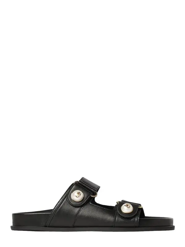 JIMMY CHOO Fayence Leather Sandals With Pearl Embellishments - Black