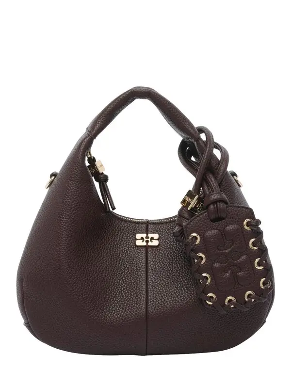 GANNI Hobo Bag In Recycled Fabric With Monogram Pattern And Butterfly Charm - Brown