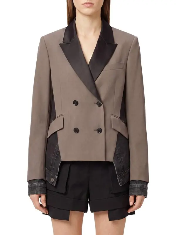 Sacai Double-breasted Wool Blazer With Cotton Inserts - Denim