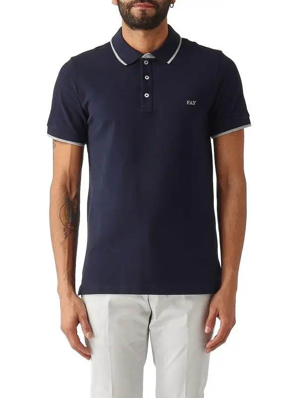 FAY Basic Cotton Polo Shirt - Navy
