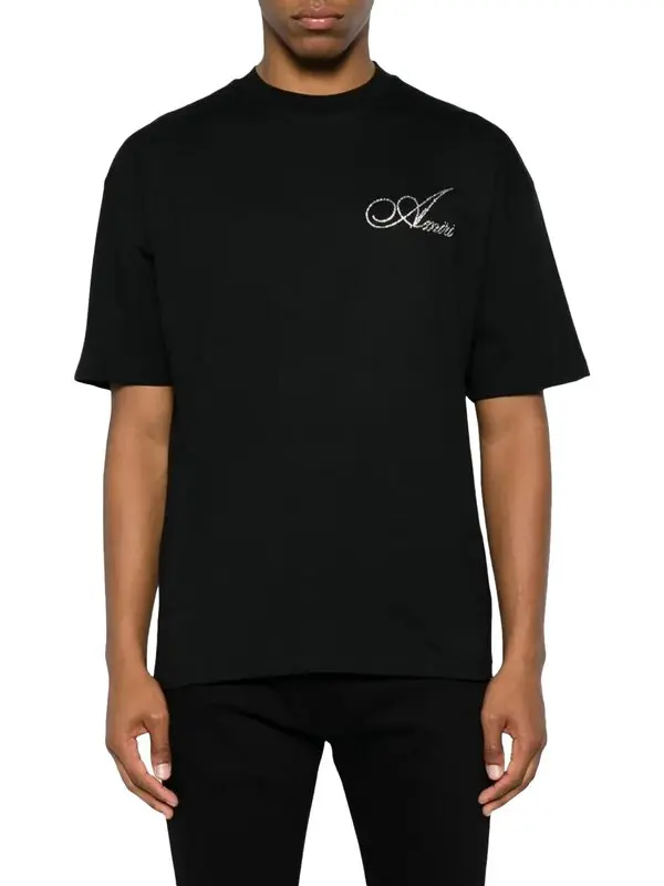 Amiri Cotton T-shirt With Rhinestone Logo And Dropped Shoulders - Black