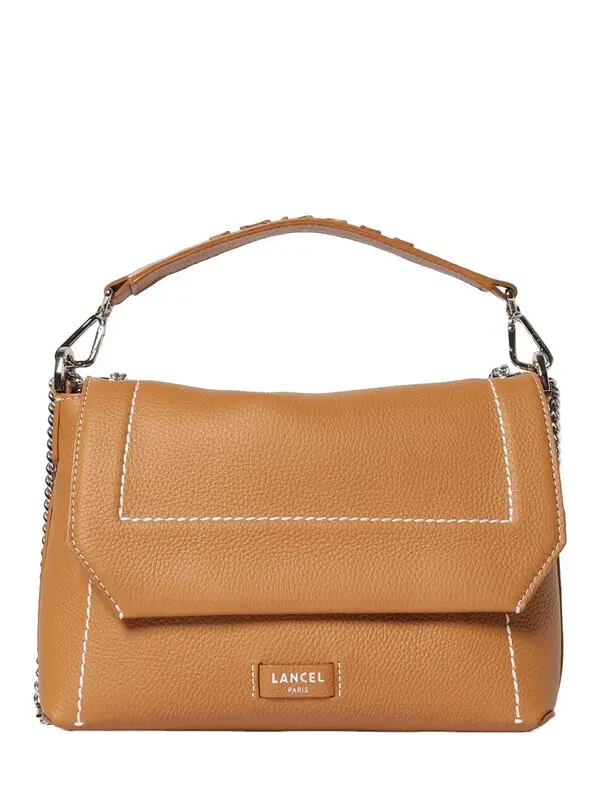 LANCEL Leather Shoulder Bag With Chain Strap - Camel