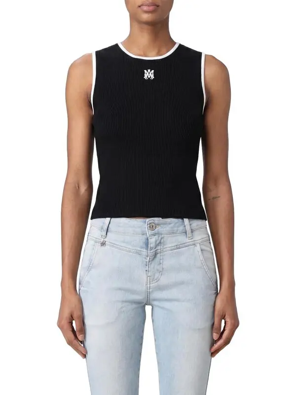 Amiri Sleeveless Ribbed-knit Monogram Top - Black