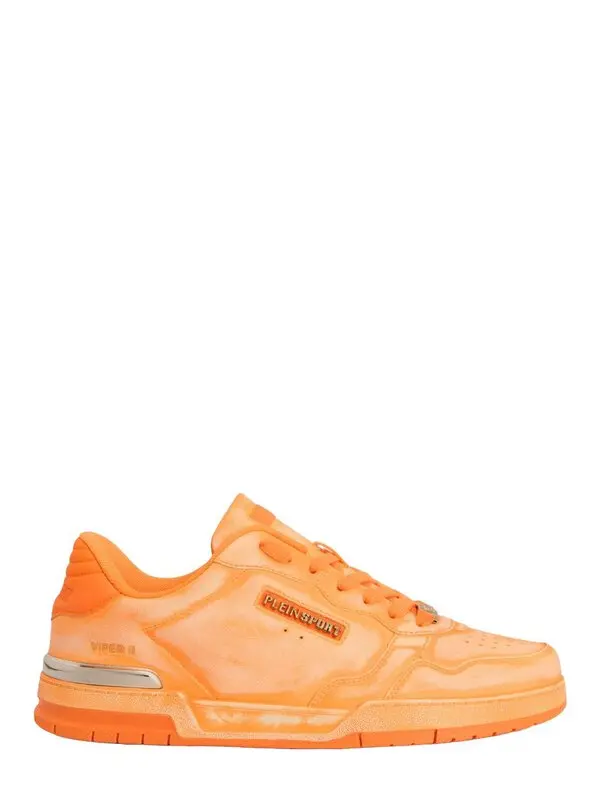 PLEIN SPORT Viper Ii Distressed Leather Sneakers - Orange