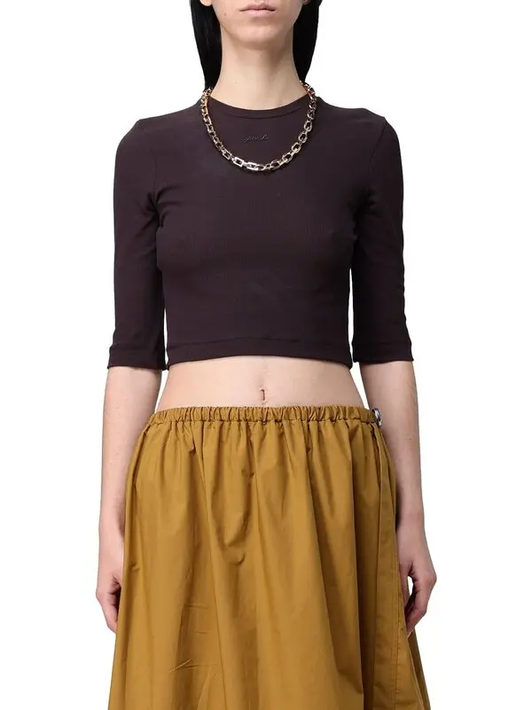 Pinko Cotton Crepe Jewel Detail Crop Top - Brown