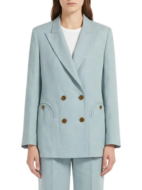 BLAZÉ MILANO Double-breasted Linen Blend Blazer - Green