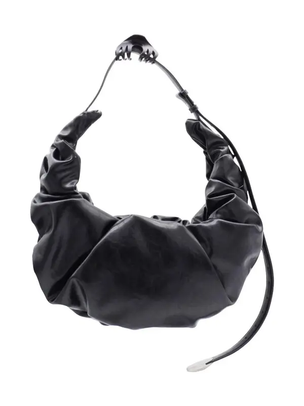 DIESEL® Ruched Leather Shoulder Bag With Brass Hardware - Black