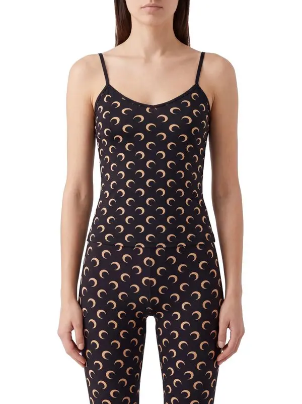 MARINE SERRE Monogram Motif Jersey Top - Black