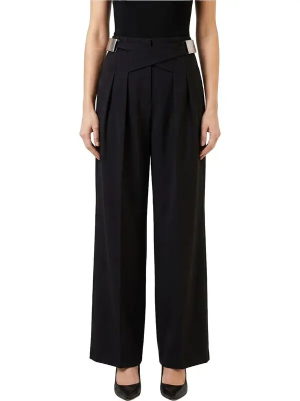 Attico Virgin Wool Wide-leg Trousers - Black
