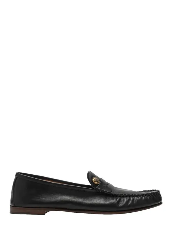 Versace Grain Leather Penny Loafers With Medusa Plaque - Black