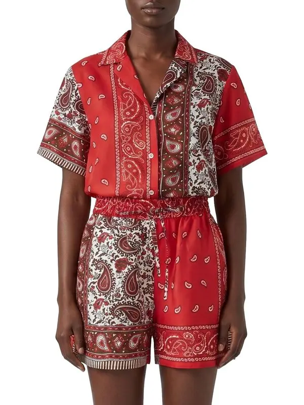 PAROSH P.a.r.o.s.h. Short Sleeve Bandana Print Silk Bowling Shirt - Red