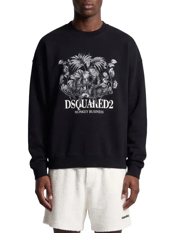 Dsquared2 Cotton Crewneck Sweatshirt With Graphic Logo Print - Black