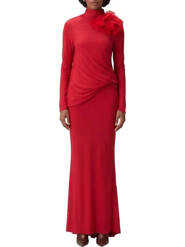 Magda Butrym Silk Blend Long Sleeve Maxi Dress - Red