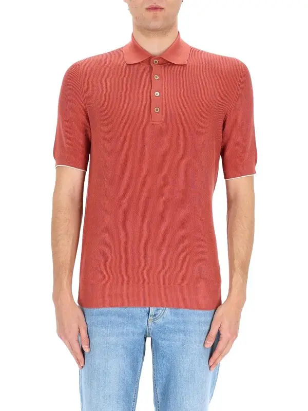 Brunello Cucinelli Cotton Knit Polo Shirt - Red
