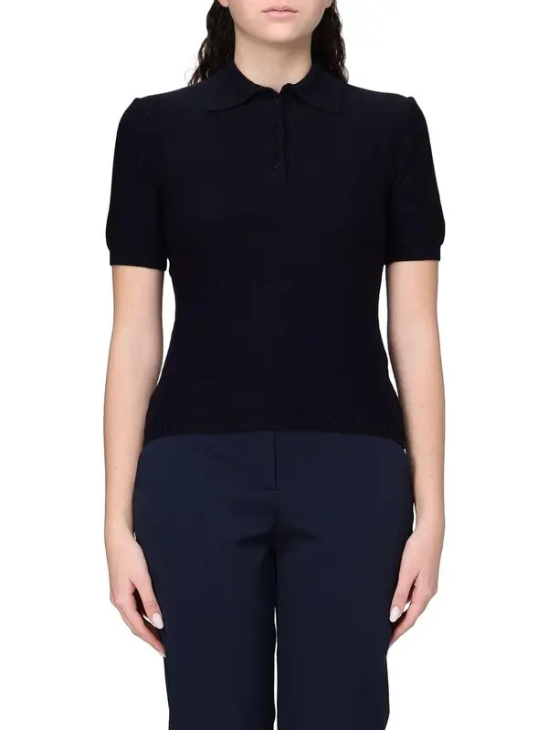 Max Mara Striped Cotton Knit Polo Shirt - Blue