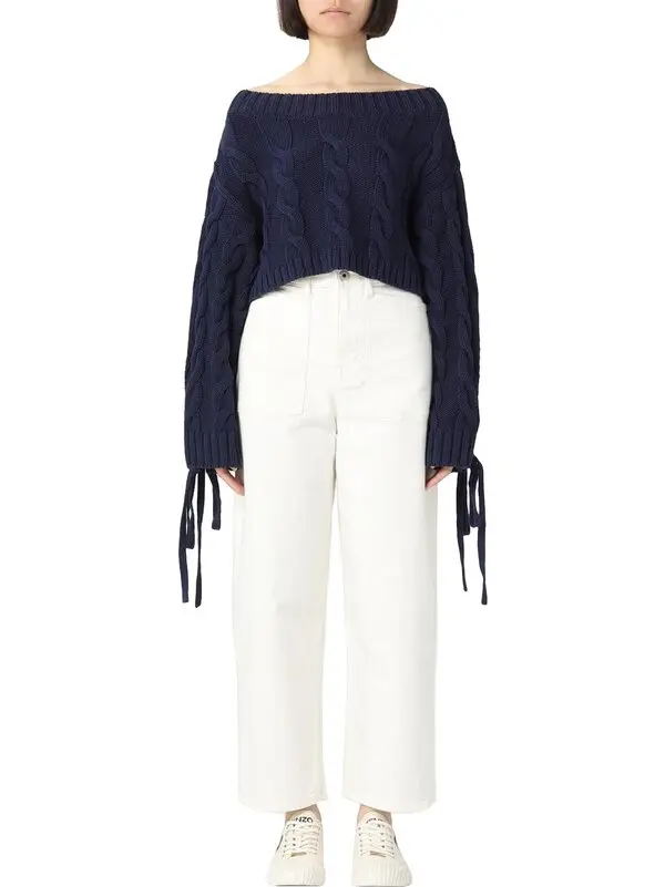 Kenzo Chunky Knit Jumper With Lace-up Detail - Blue