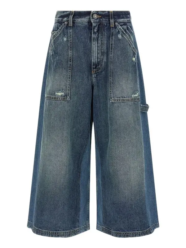 Dolce & Gabbana Distressed Wide-leg Denim Pants - Blue
