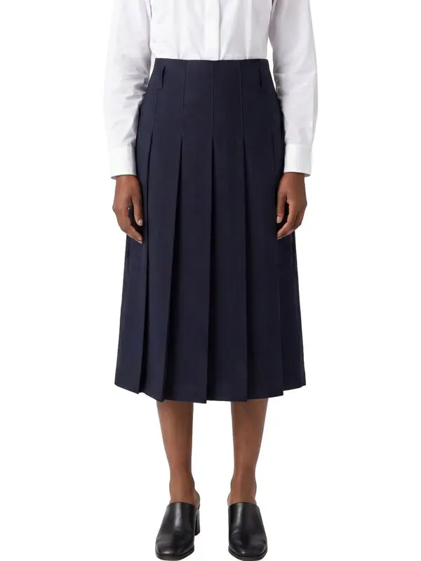 A.p.c. Pleated Cotton Midi Skirt - Navy