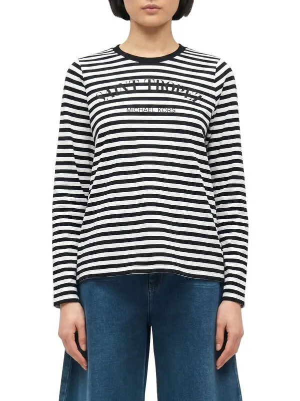 Michael Kors Striped Cotton T-shirt With Logo - Black