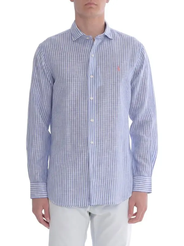 Polo Ralph Lauren Striped Linen Blend Casual Shirt - Blue