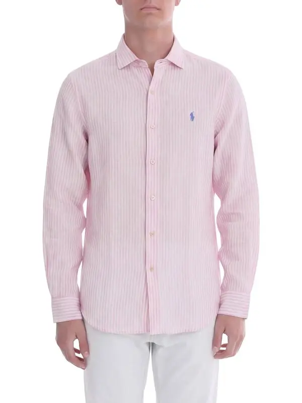Polo Ralph Lauren Striped Linen Blend Casual Shirt - Pink
