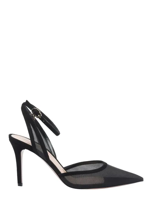 GIANVITO ROSSI Mesh And Suede Pumps With Ankle Strap - Black