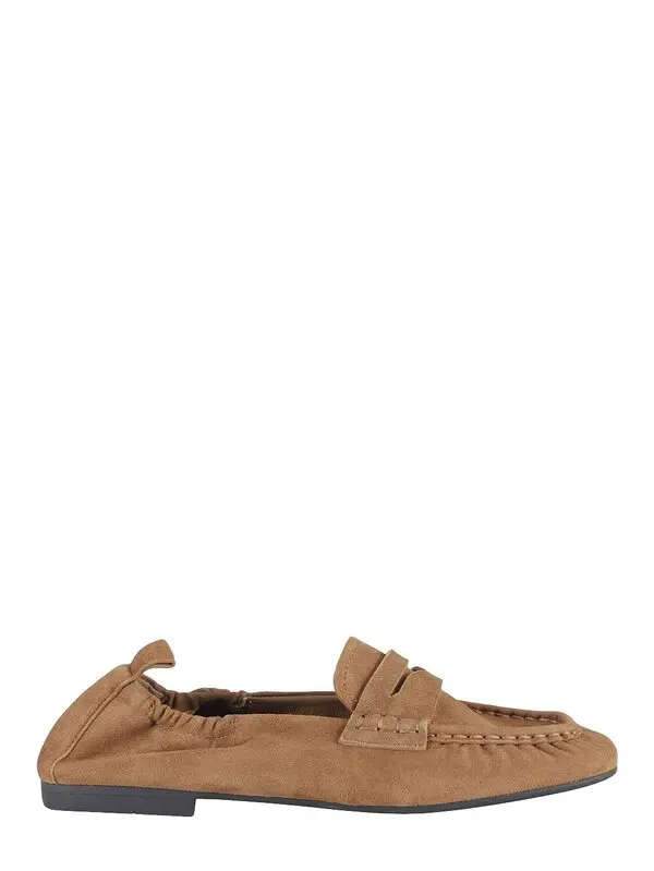 SUMMERY COPENHAGEN Shirred Suede Loafers With Penny Bar - Brown