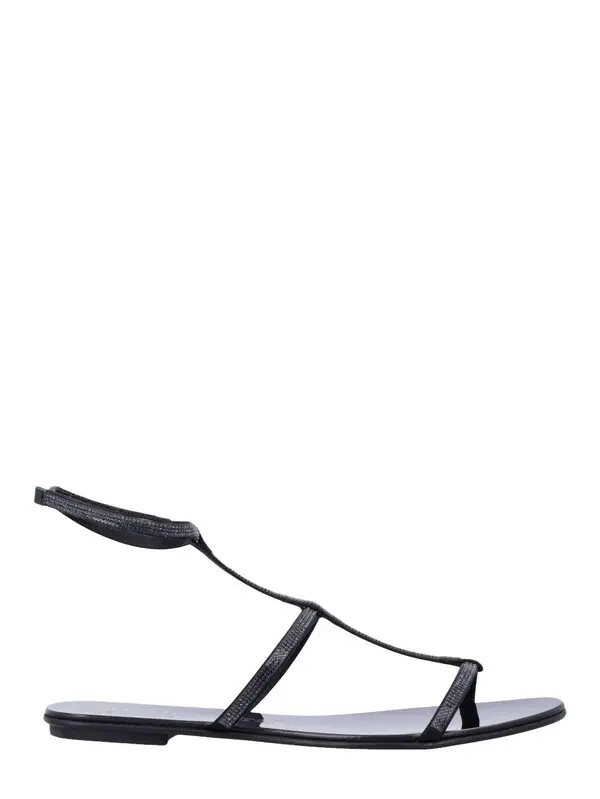 PEDRO GARCIA Suede Calfskin Sandals With Crystal Embellishments - Black