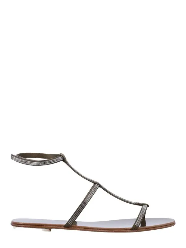 PEDRO GARCIA Suede Calfskin Sandals With Crystal Embellishments - Olive