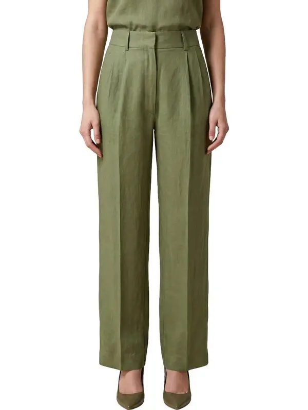 BLAZÉ MILANO Straight Leg Linen Trousers - Green