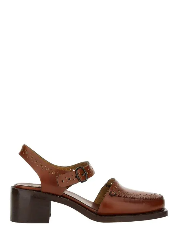 Hereu Block Heel Mary Jane Shoes - Brown