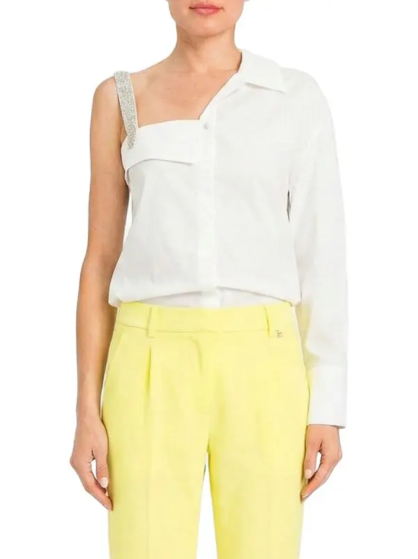 TWINSET One-shoulder Shirt With Rhinestone Embellishments - Beige