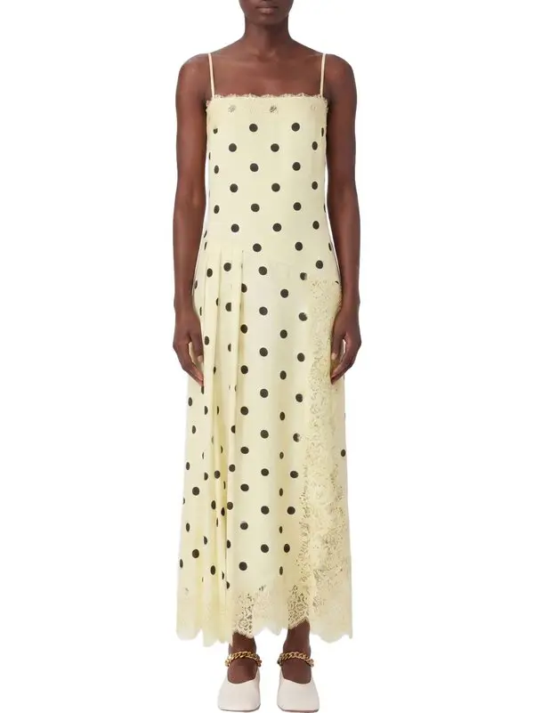 Sportmax Capo Polka Dot Silk Midi Dress With Lace Inserts - Yellow