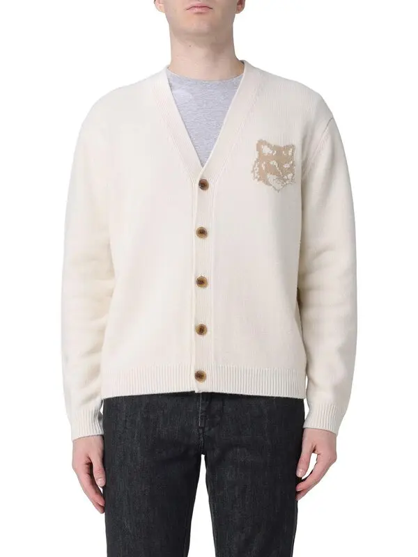 Maison Kitsuné Embroidered Fox Face Cardigan - Beige