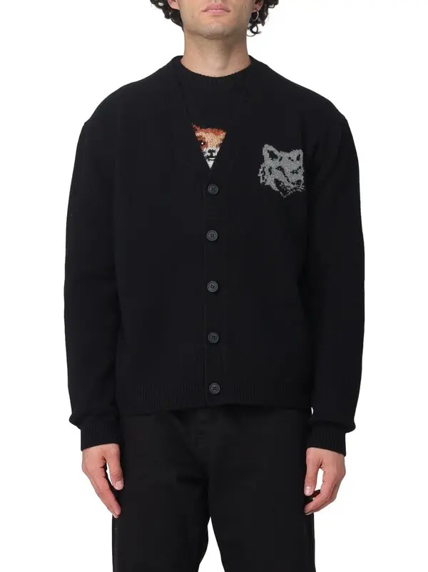Maison Kitsuné Embroidered Fox Face Cardigan - Black