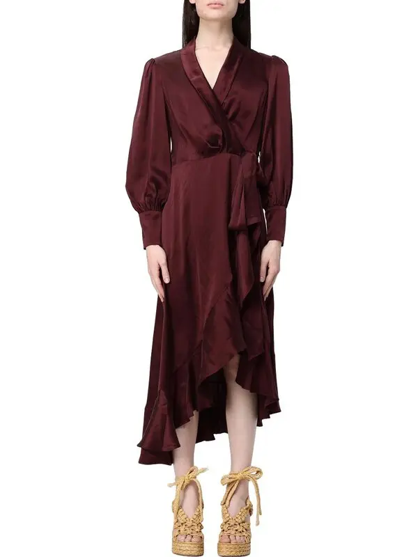 Zimmermann Silk Wrap Midi Dress With Asymmetrical Hem - Brown