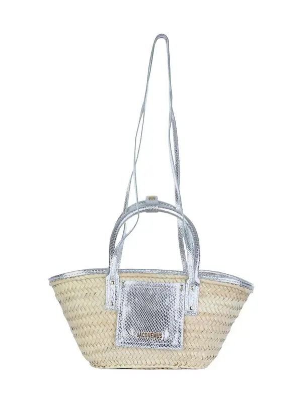 Jacquemus Le Petit Panier Soli Handbag In Raffia And Laminated Leather - Silver