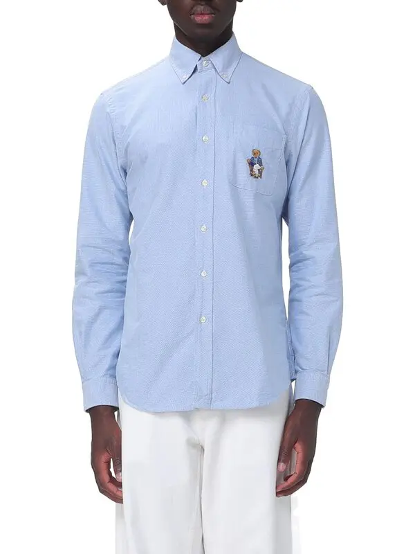 Polo Ralph Lauren Teddy Bear Print Slim Fit Cotton Shirt With Button-down Collar - Blue